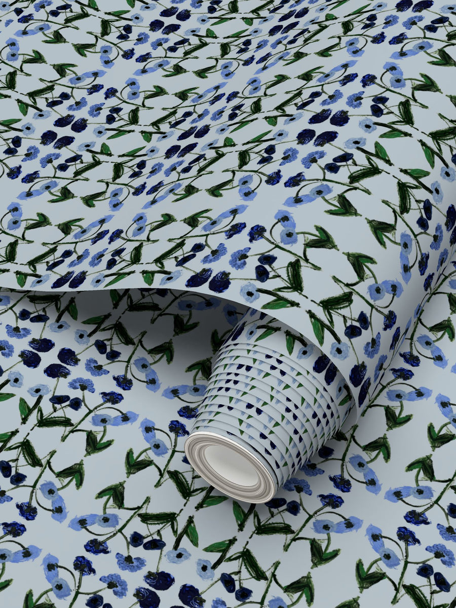 Blue Posey Mirrored Wallpaper – Erin Donahue Tice